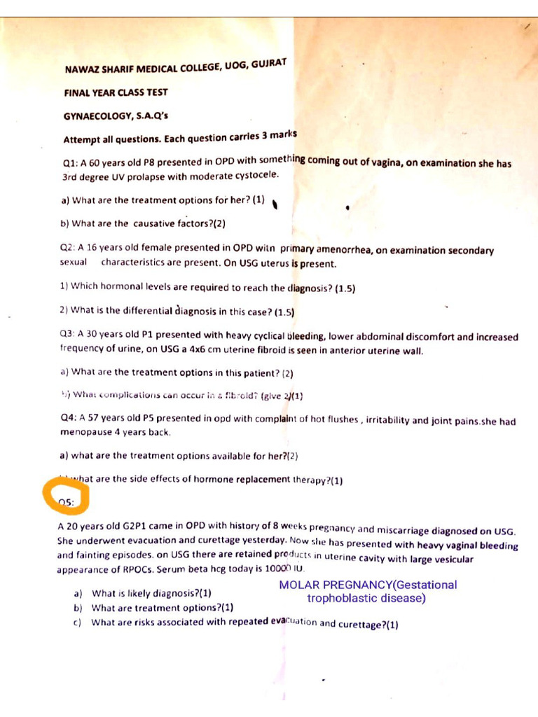 Gyne Test (Q#5) | PDF