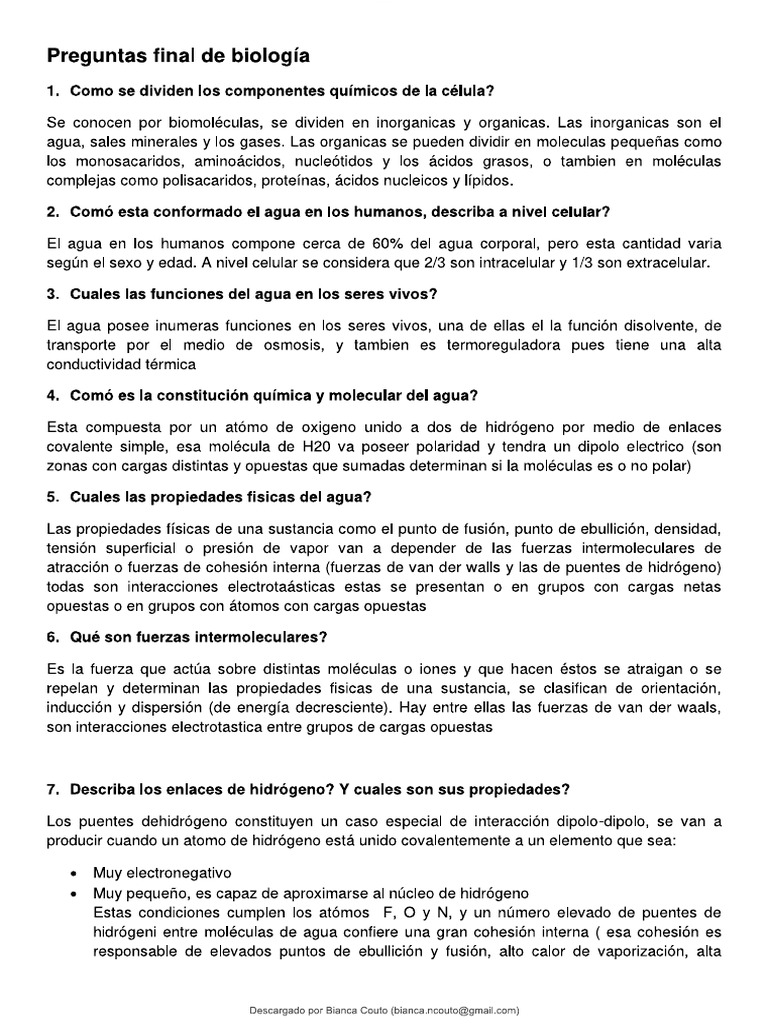 Preguntas Final de Biologia | PDF