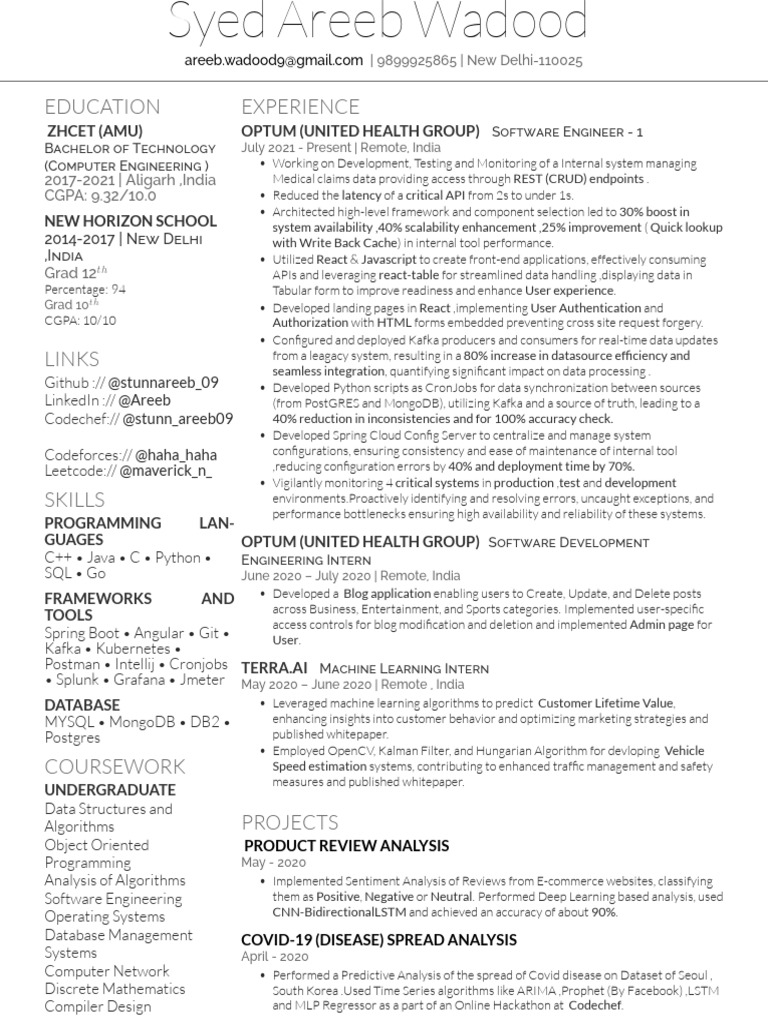 Resume_Areeb | PDF | Machine Learning | Databases Resume_Areeb | PDF | Machine Learning | Databases