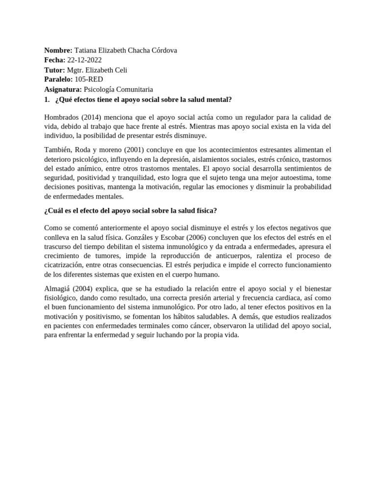 Foro de Discusion B2 | PDF | Apoyo social | Estrés (biología)