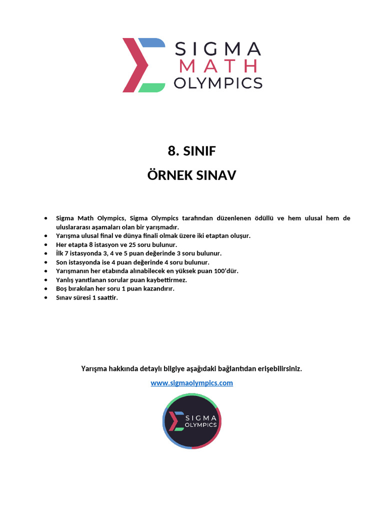 Sigma Math Olympics Sample Exam 8th Grade Turkish 2 | PDF