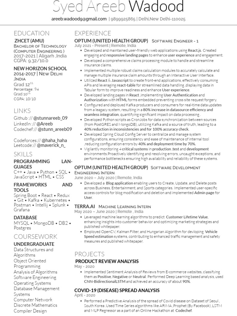 Syed Areeb Resume 2024 Front End | PDF | Machine Learning | Databases
