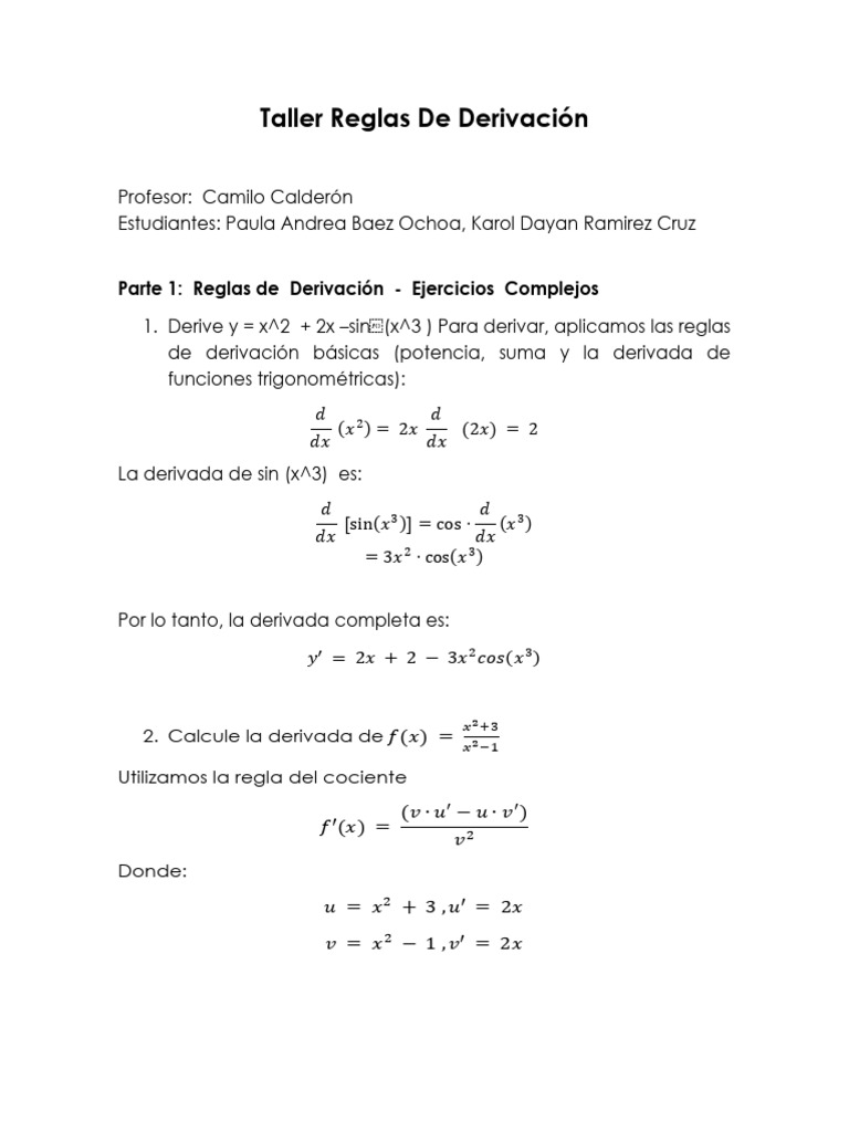Taller 4 Reglas de Derivacion | PDF | Logaritmo | Derivado