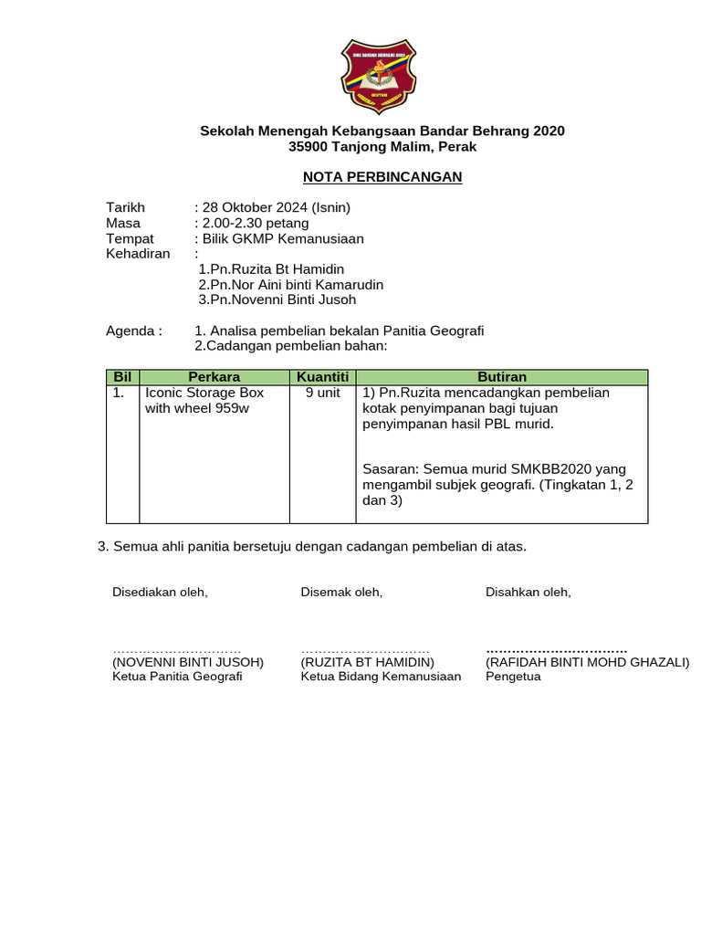 Nota Perbincangan Panitia Geografi 2024 | PDF
