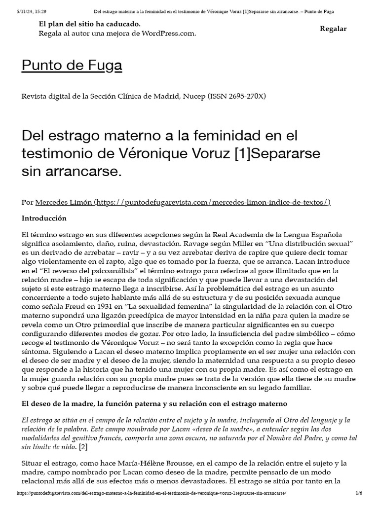Estrago materno y feminidad en Voruz | PDF | Jacques Lacan | Infidelidad