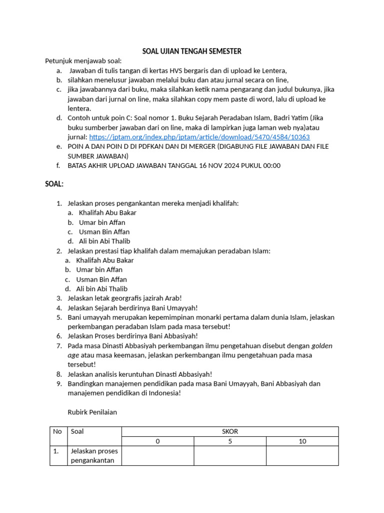Soal Uts Ski Ganjil 20242025 | PDF | Agama & Spiritualitas