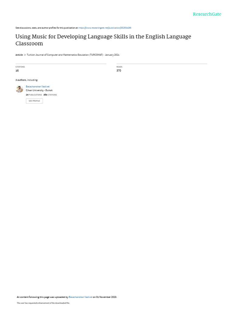 Using Musicfor Developing Language Skillsinthe English Language ...