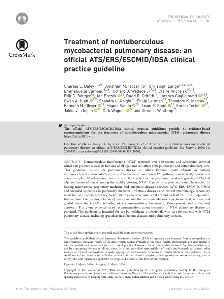 Treatment of Nontuberculous Mycobacterial Pulmonary Disease | PDF | Mycobacterium | Medical ...
