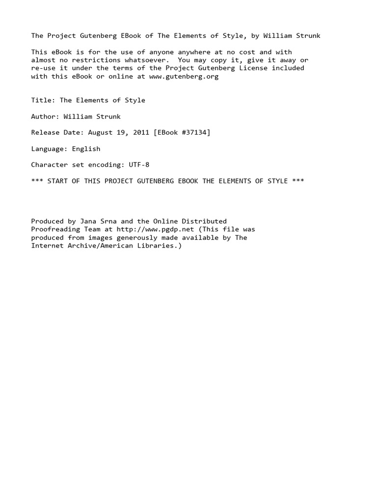 The Elements of Style, by William Strunk-A Project Gutenberg Ebook ...