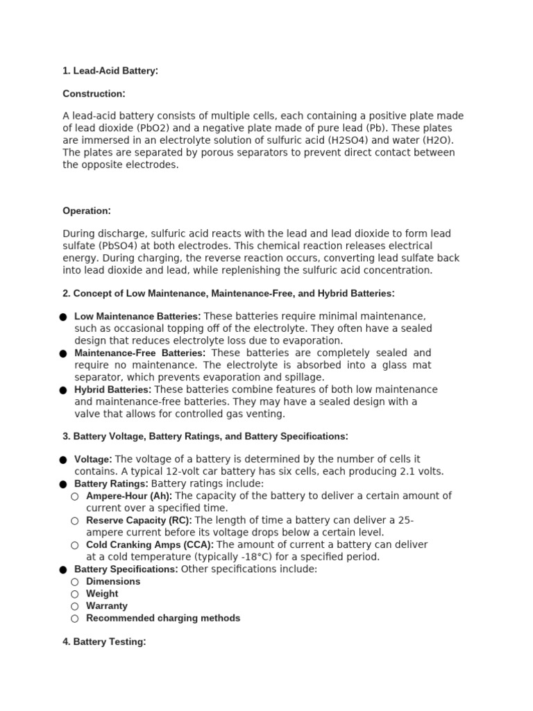 In Depth Study On Battery - 1 Lead Acid Battery - ... | PDF | Lithium ...