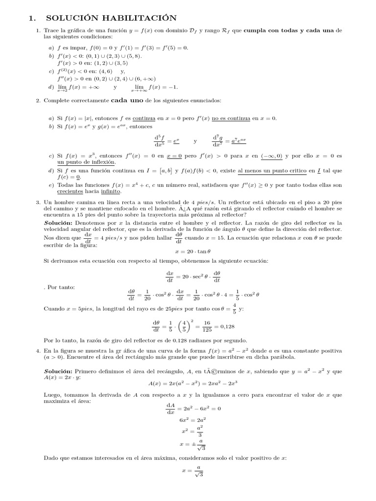 Solucion Habilitacion Calculo 1 | PDF | Derivado | Análisis matemático