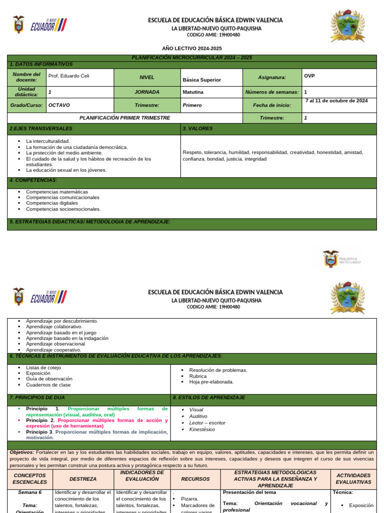 8vo orientacion vocacional y profesional | PDF | Evaluación | Educación primaria
