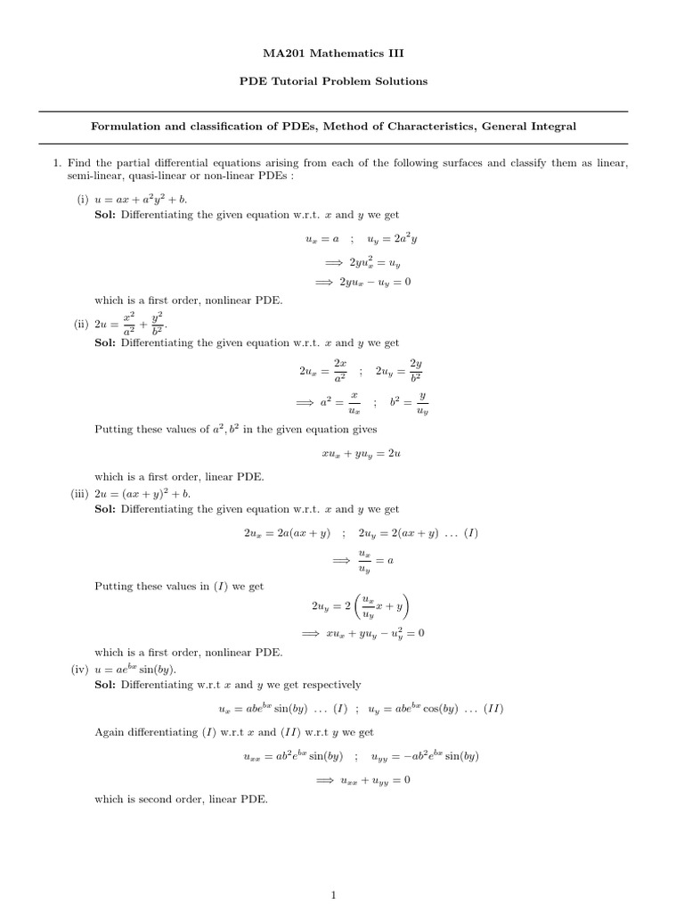 MA201 AY2024-25 PDE TutorialSolutions | PDF | Partial Differential Equation | Nonlinear System