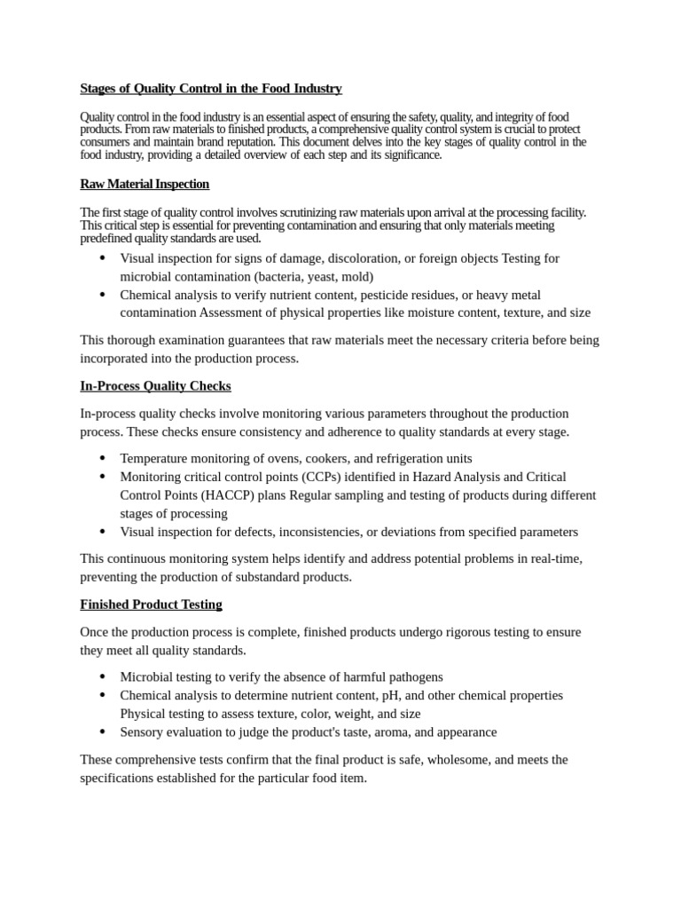 Stages of Quality Food Control in The Food Industry | PDF | Taste ...