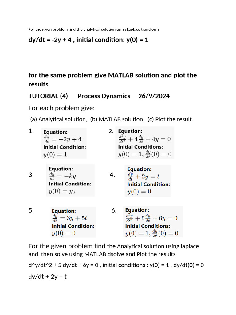TUTORIAL 4 Process Dynamics | PDF