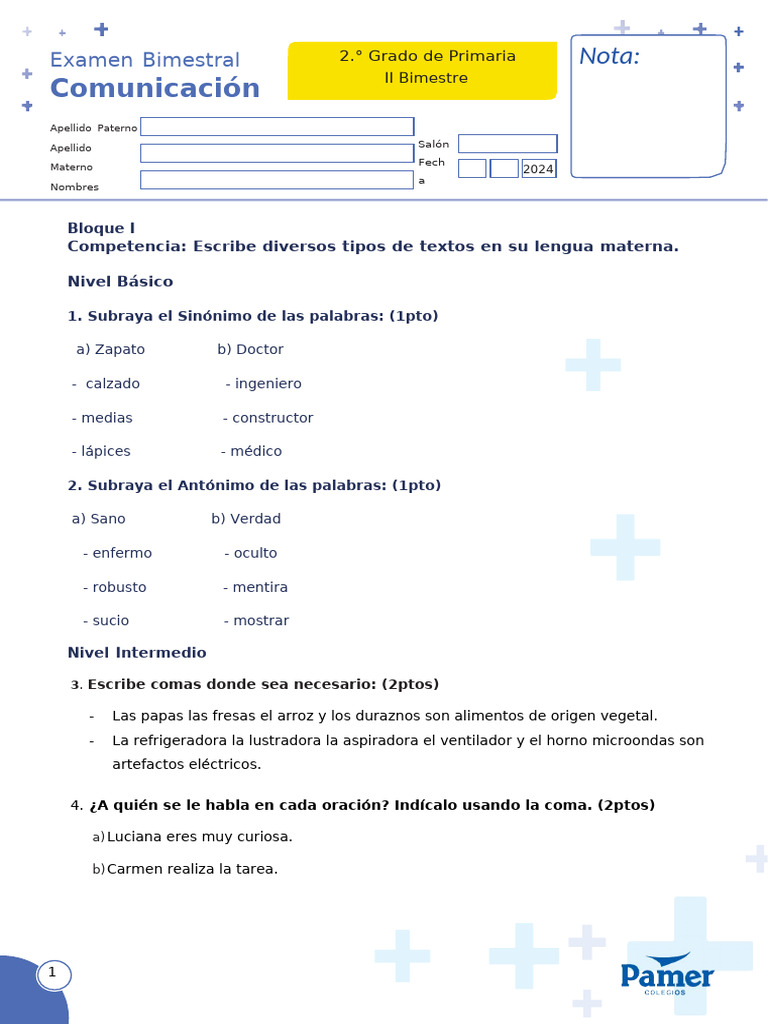 Examen Bimestral Comunicacion Segundo Bimestre | PDF | Lingüística