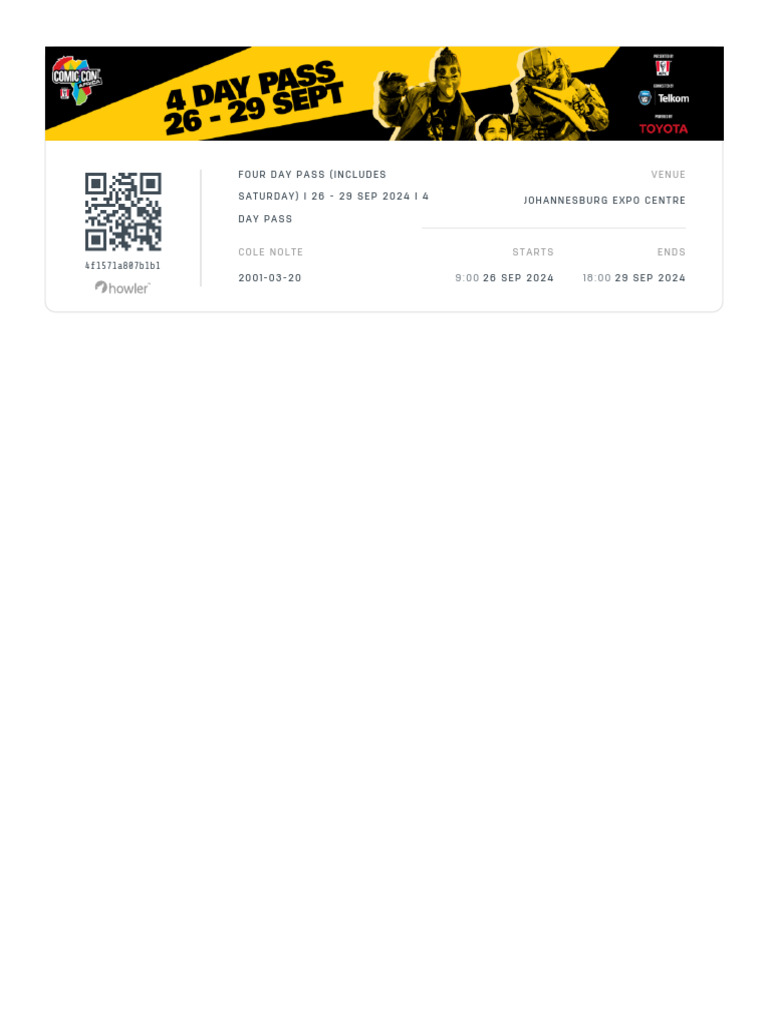 Ticket - Comic Con Africa 2024 - D7TEUEA1RB8ECSW3 | PDF