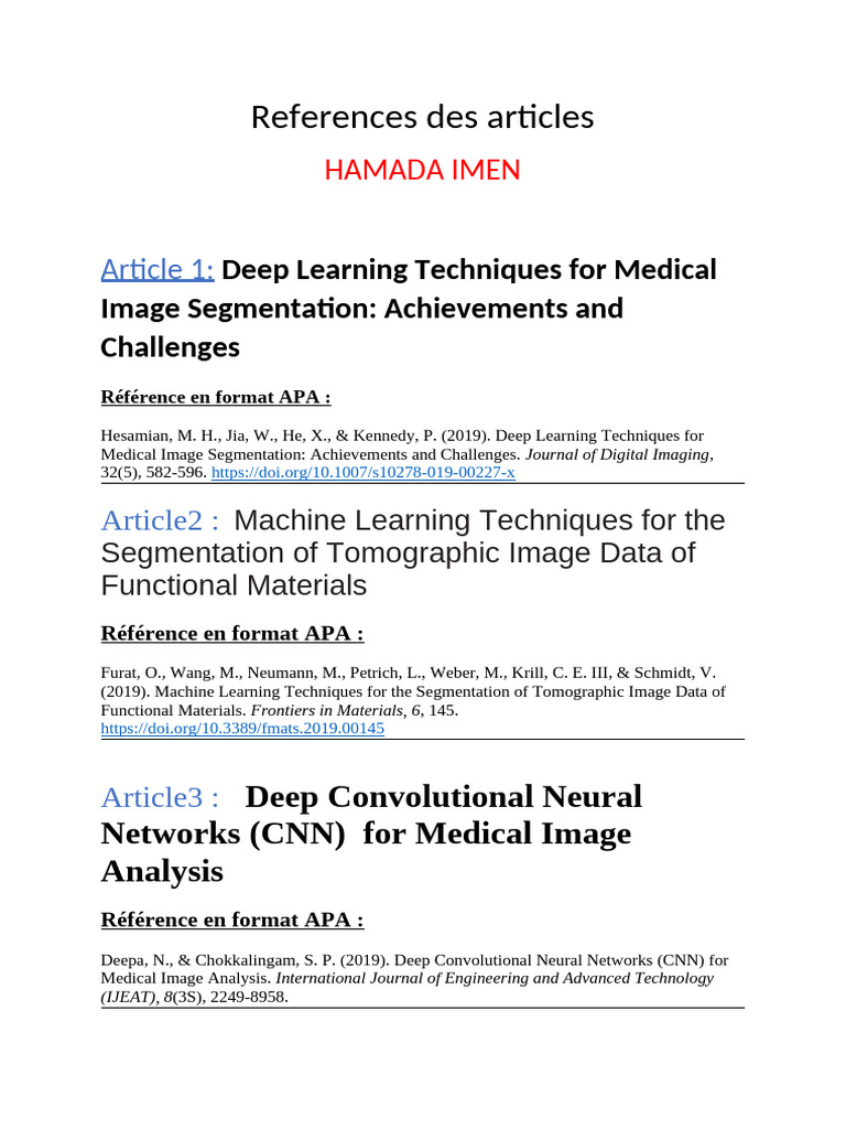 References Des Articles-Hamada Imen | PDF | Image Segmentation | Computer Vision