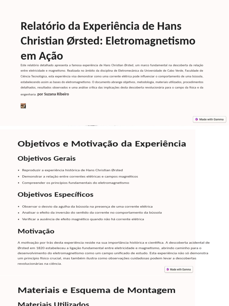 Relatorio Da Experiencia de Hans Christian Orsted Eletromagnetismo em ...