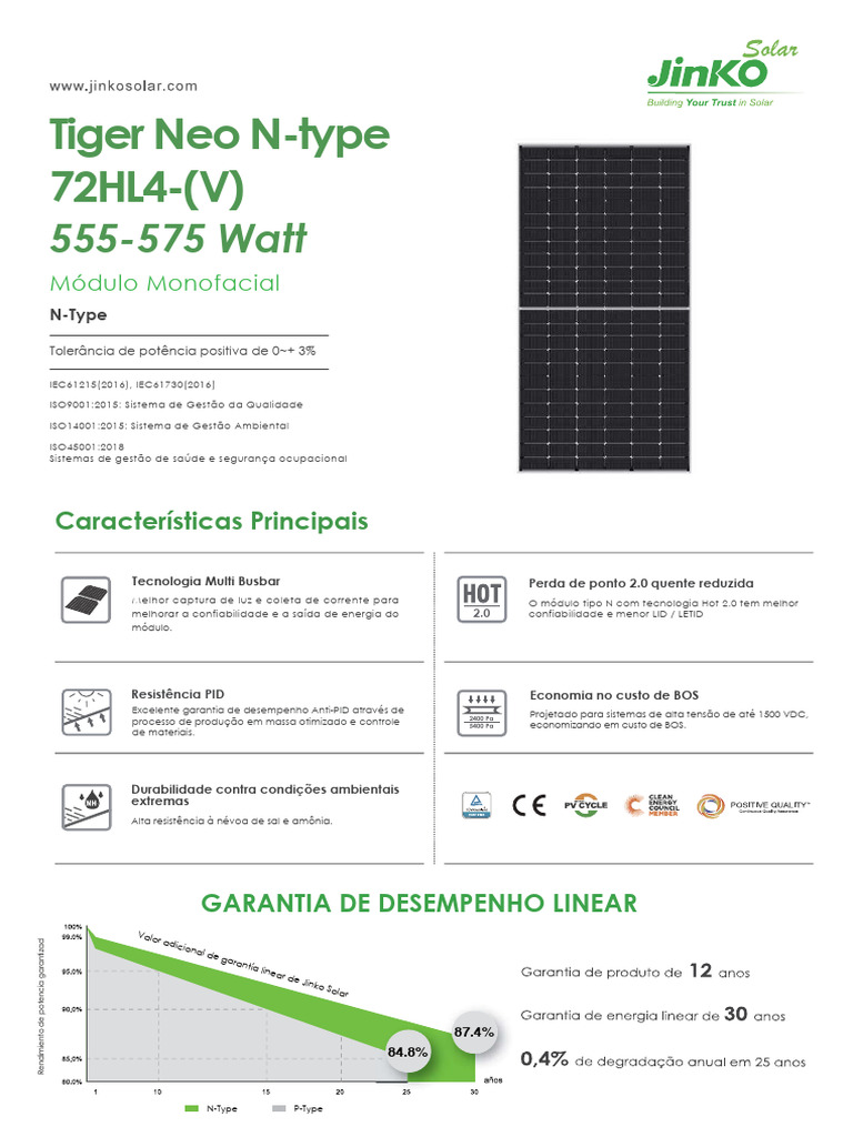 Módulo - Jinko 575w Jkm575n 72hl4 V - Datasheet | PDF | Quantidades ...