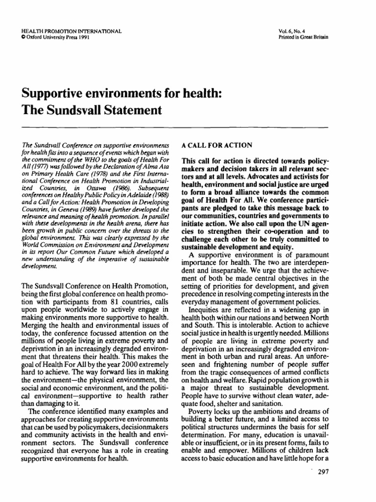 Supportive Environments For Health The Sundsvall Statement 1991 | PDF ...