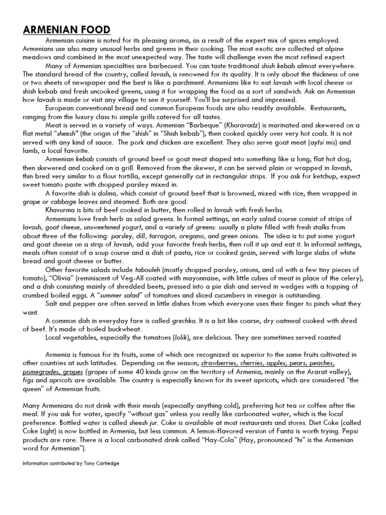 Armenian Food: Information Contributed by Tony Cartledge | PDF | Kebab ...