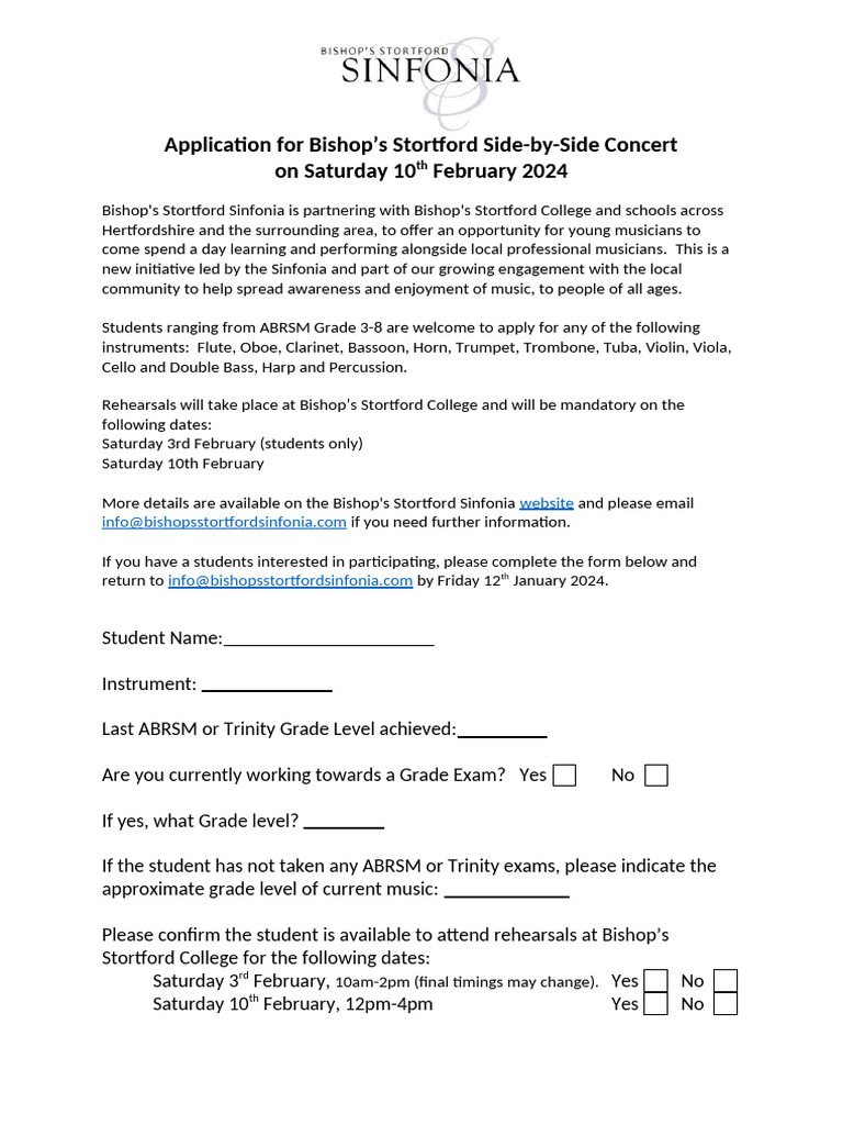 Bss Side by Side Concert Application Form Final | PDF