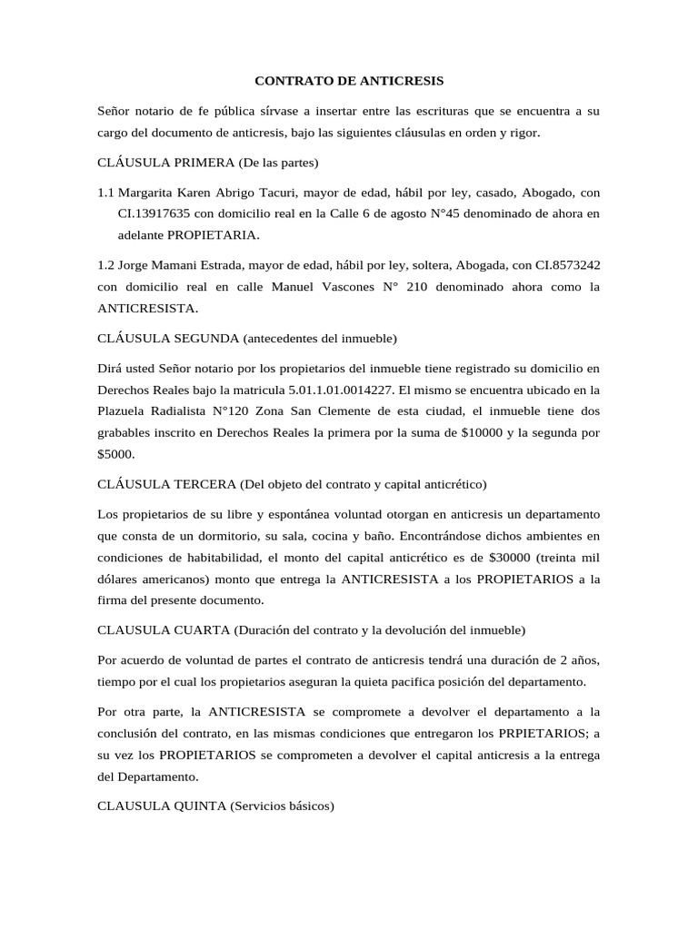 Contrato de Anticresis | PDF