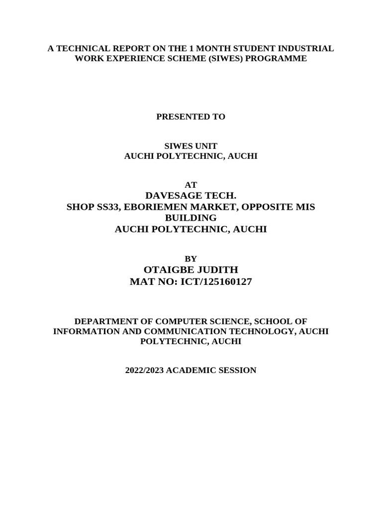 Siwes Report For Com Sci | PDF | Computer Network | Central Processing Unit