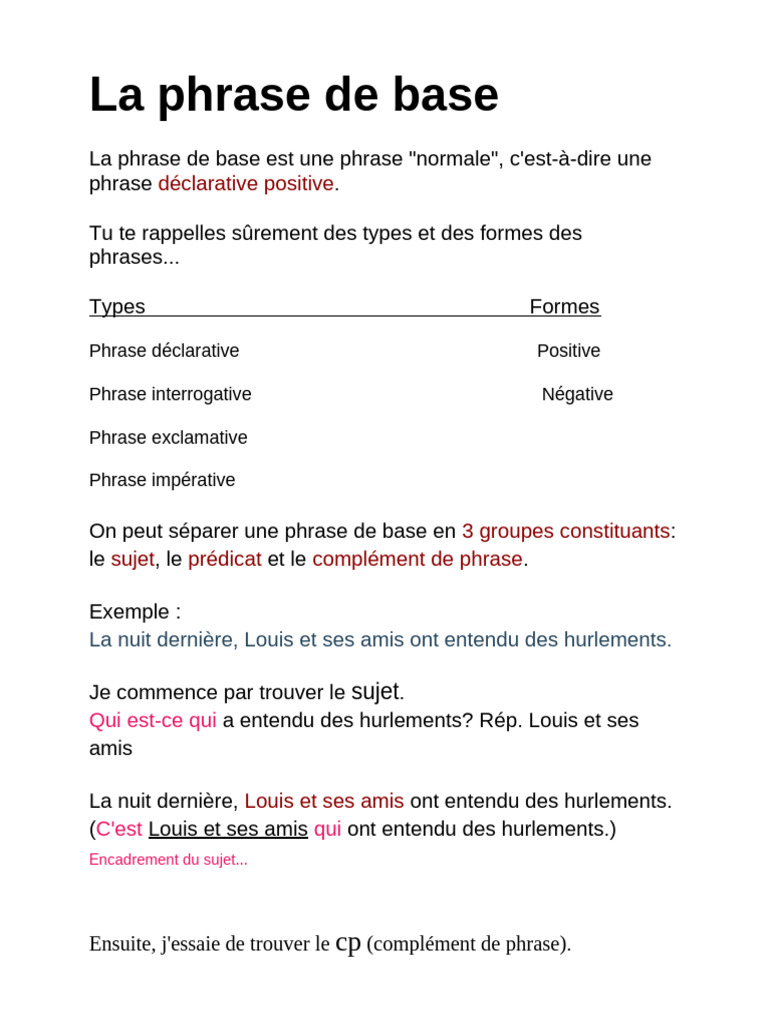 Comprendre la phrase de base en français | PDF | Arts du langage et ...
