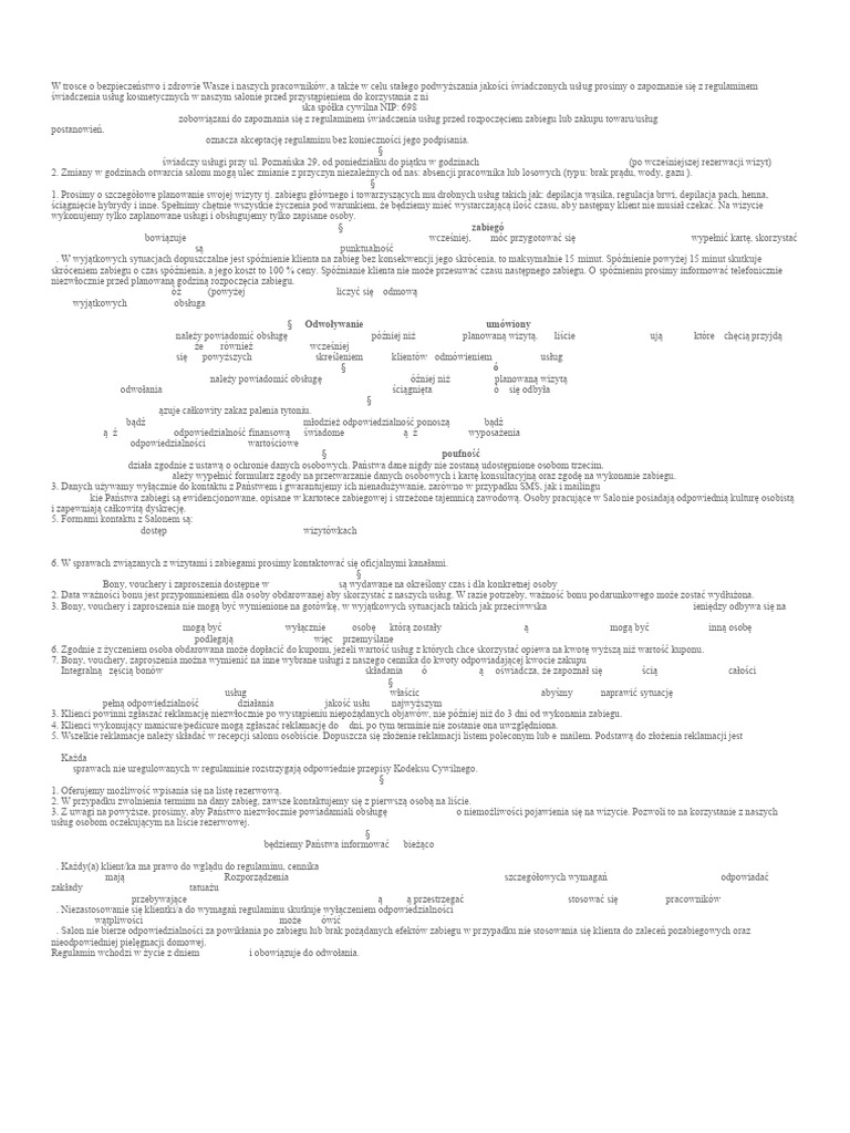 Regulamin Gabinetu | PDF