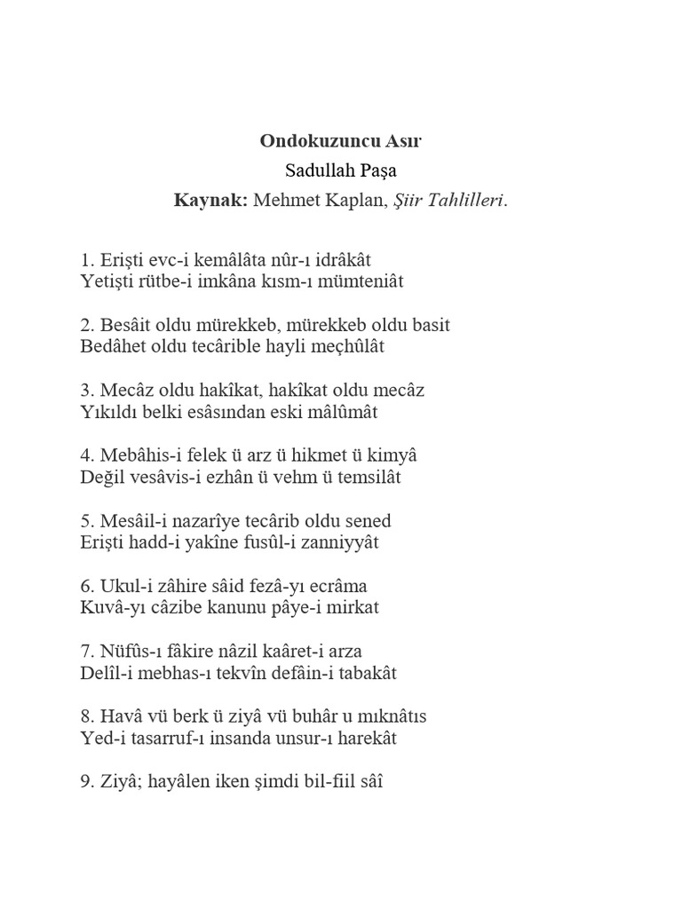 Hafta, 2. Okuma - Sadullah Pasa, Ondokuzuncu Asır | PDF
