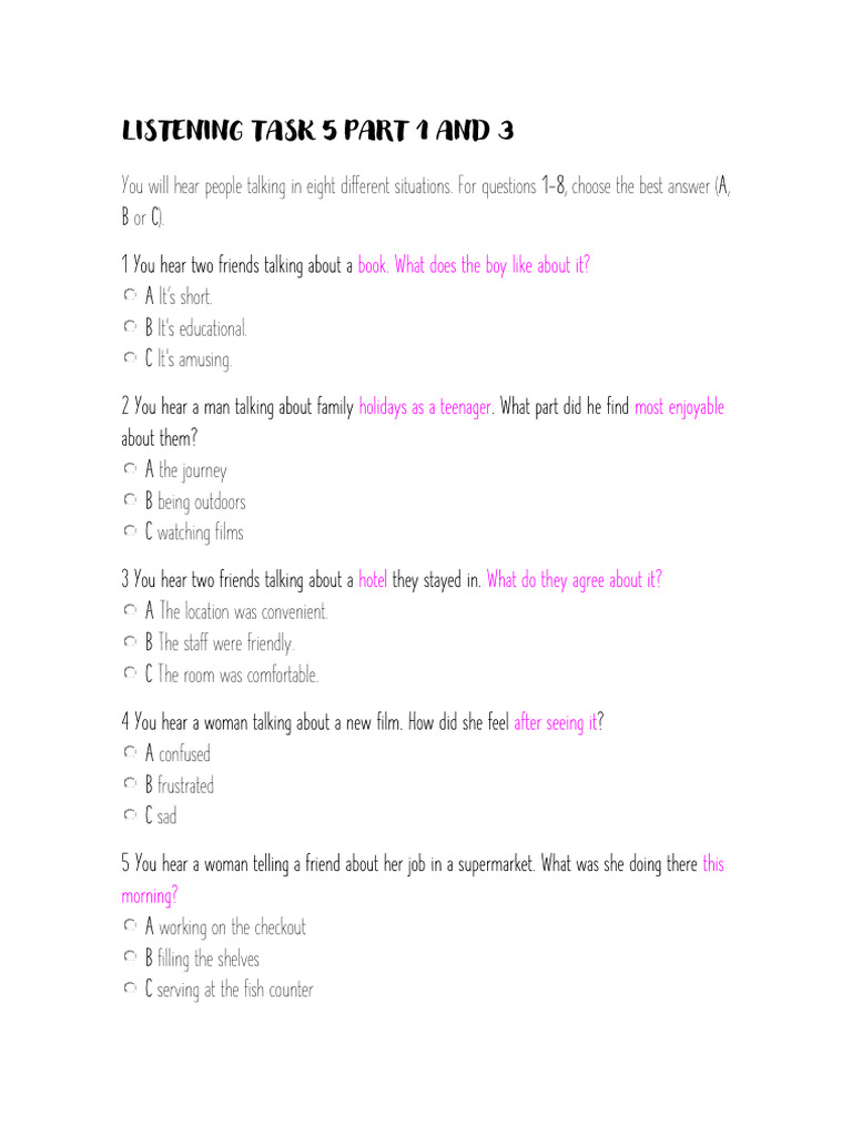 Listening Task 5: Extracts and Questions | PDF