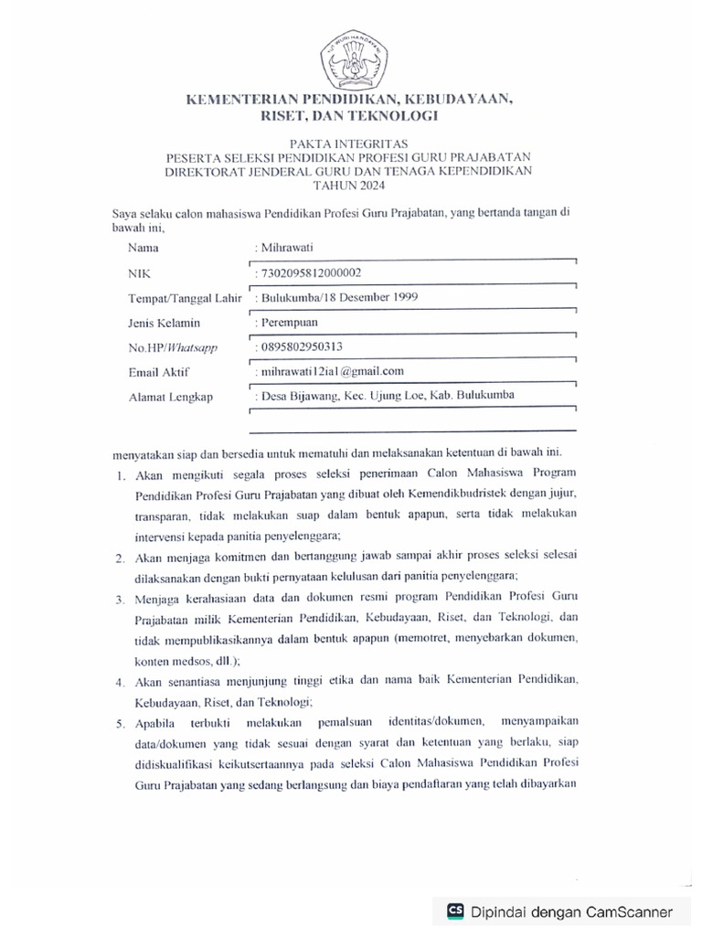 Pakta Integritas | PDF