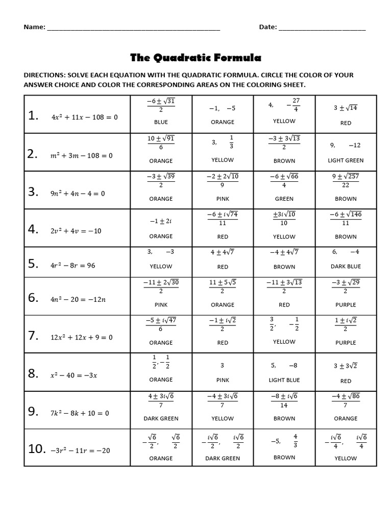 The Quadratic Formula | PDF | Quadratic Equation | Brown