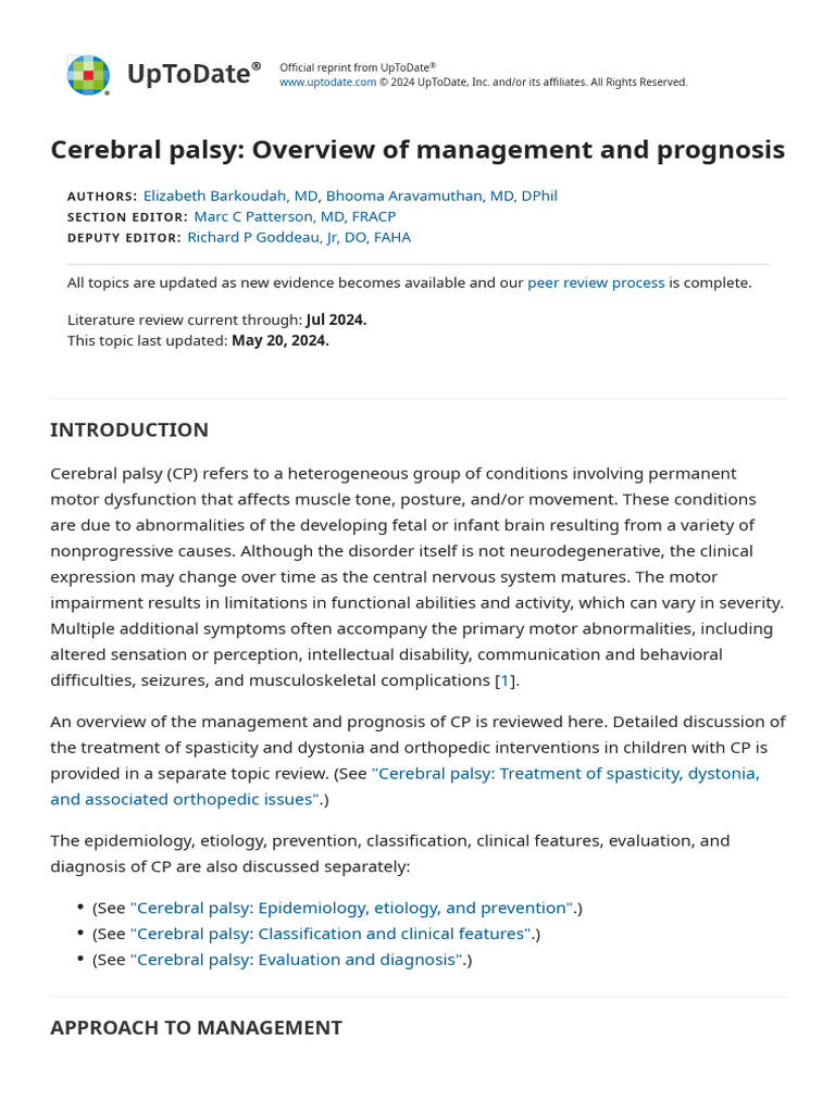Cerebral Palsy - Overview of Management and Prognosis - UpToDate | PDF ...