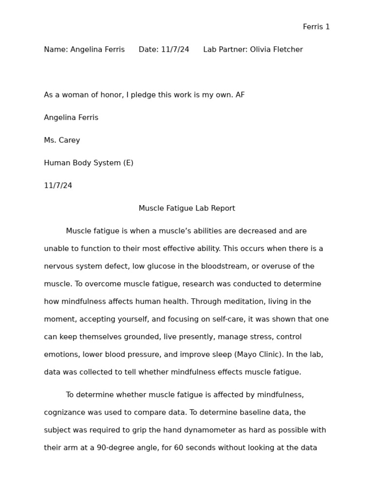Muscle Fatigue Lab Report | PDF | Mindfulness | Endurance