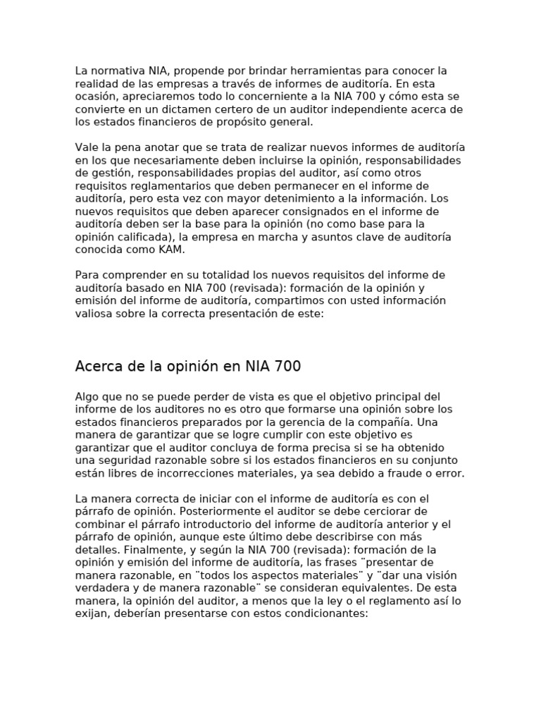 Nia 700 | PDF | Auditoría | Contralor