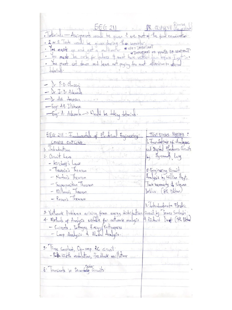 EEG 211 Notes (20-01-2020) | PDF