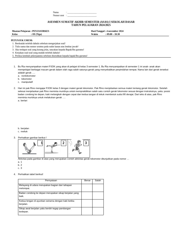 SOAL PJOK Kelas 3 Kecamatan Purworejo | PDF | Seni & Disiplin Bahasa | Kajian Bahasa Asing