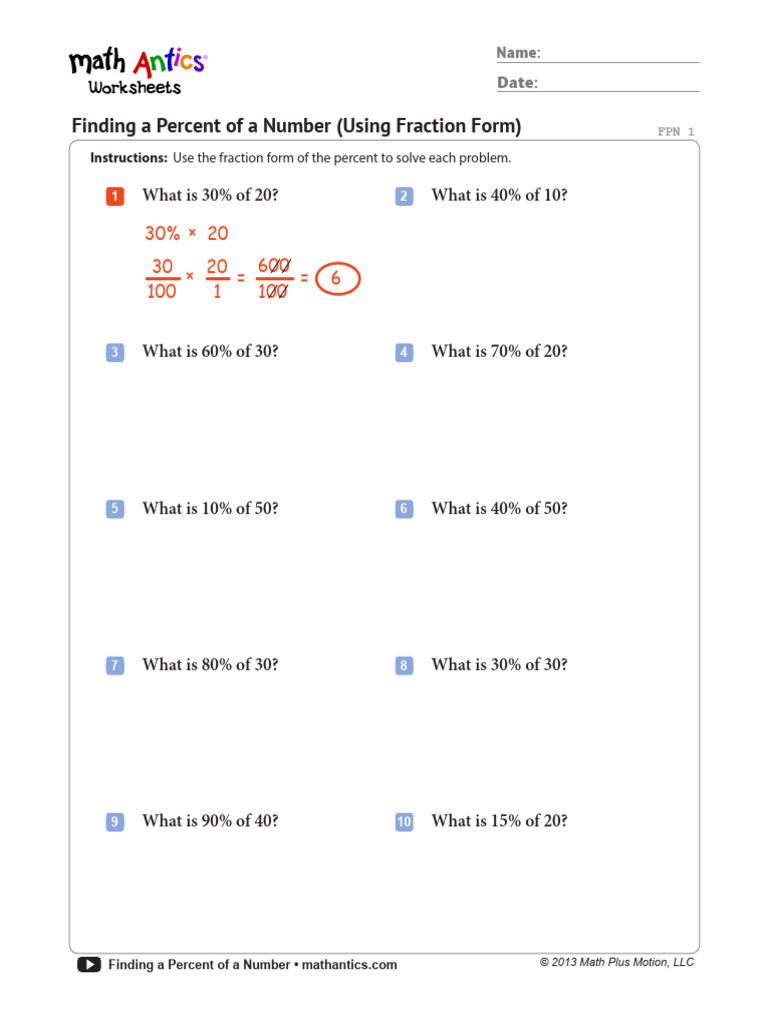 Worksheets FindingAPercentOfANumber | PDF
