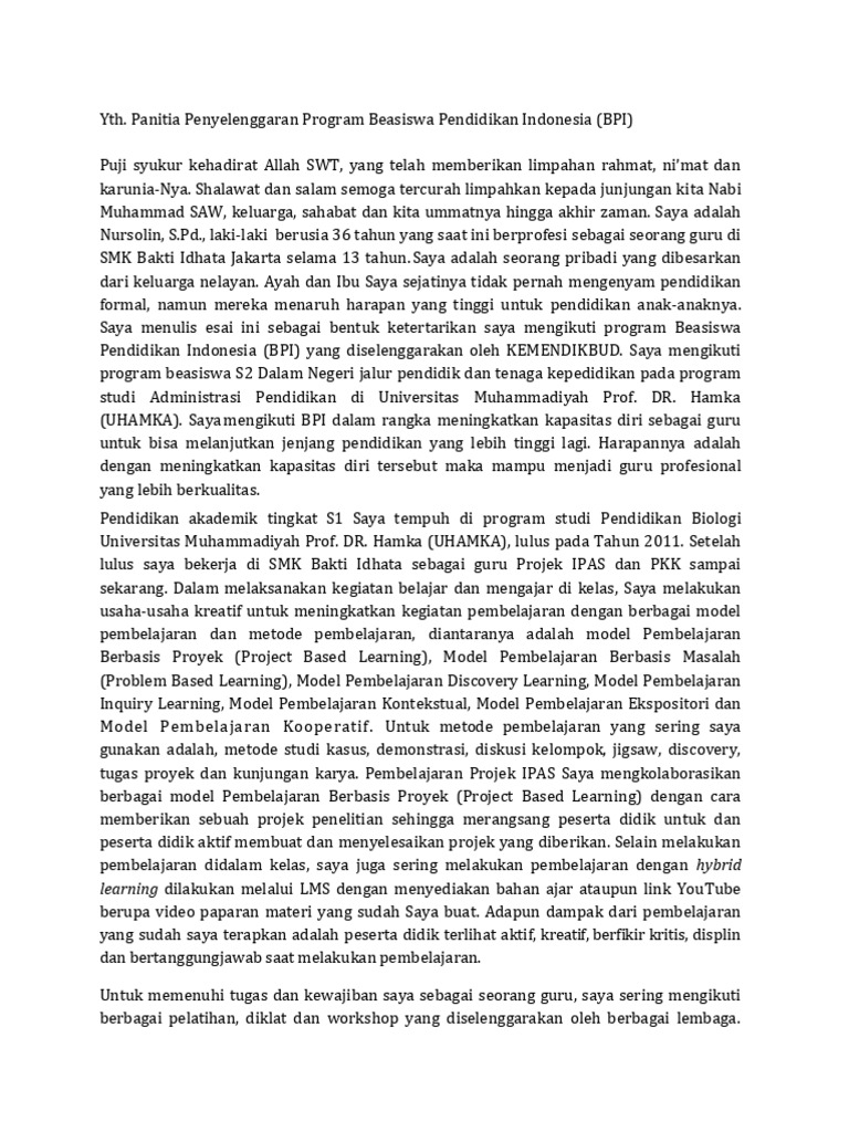 Essai Nursolin BPI 2024 | PDF | Karier & Perkembangan | Ilmu Sosial