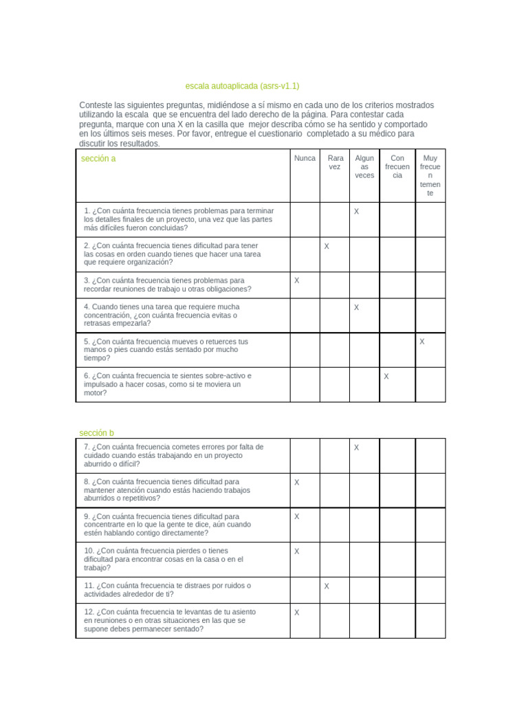 Cuestionario de Autoevaluación TDAH | PDF