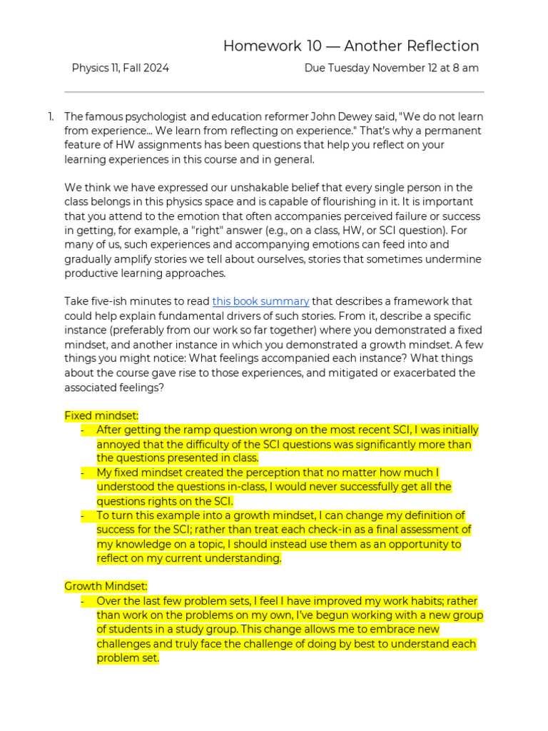 Homework 10 Another Reflection: From Experience... We Learn From ...