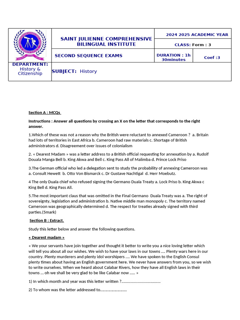 Form 3 History SSE 2024 | PDF