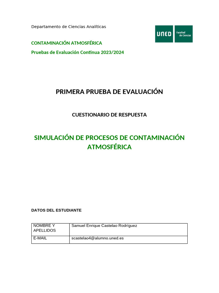 Cuestionario PEC1 2023 - 2024 | PDF | La contaminación del aire | Autobús