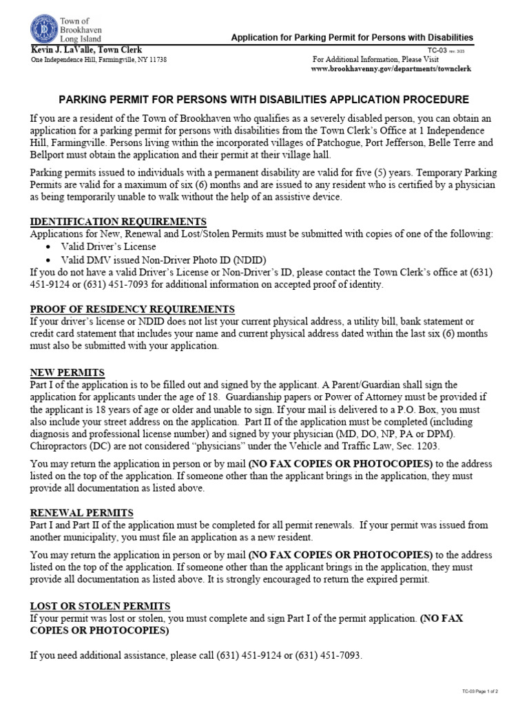 Parking Permit For Persons With Disabilities Application PDF | PDF ...