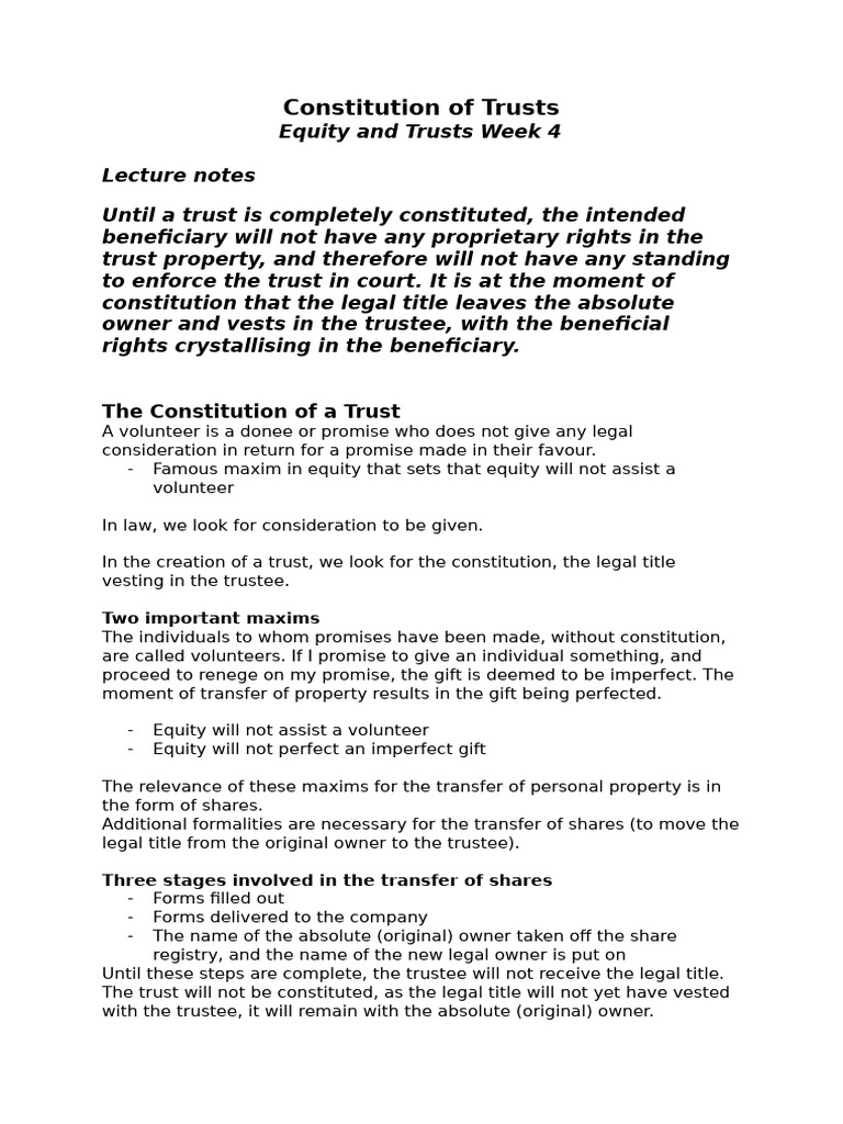 Understanding Trust Constitution Principles | PDF | English Trust Law | Probate