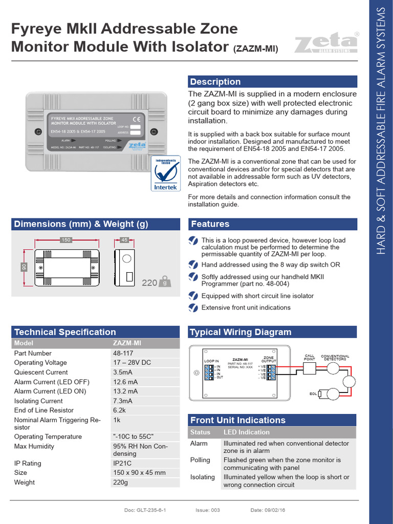 Fyreye MkII Addressable Fire Alarm Module | PDF | Light Emitting Diode ...