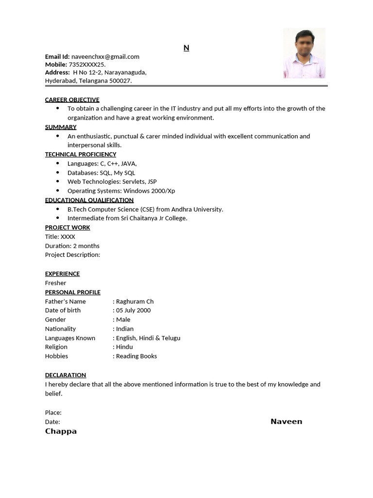 IT Career Objective of Naveen Chappa | PDF